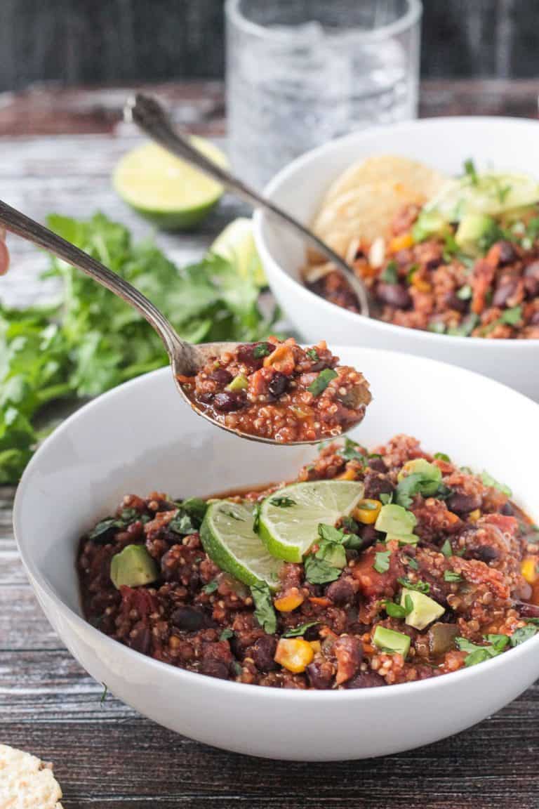 Black Bean Quinoa Chili (Gluten Free, Vegan) ~ Veggie Inspired