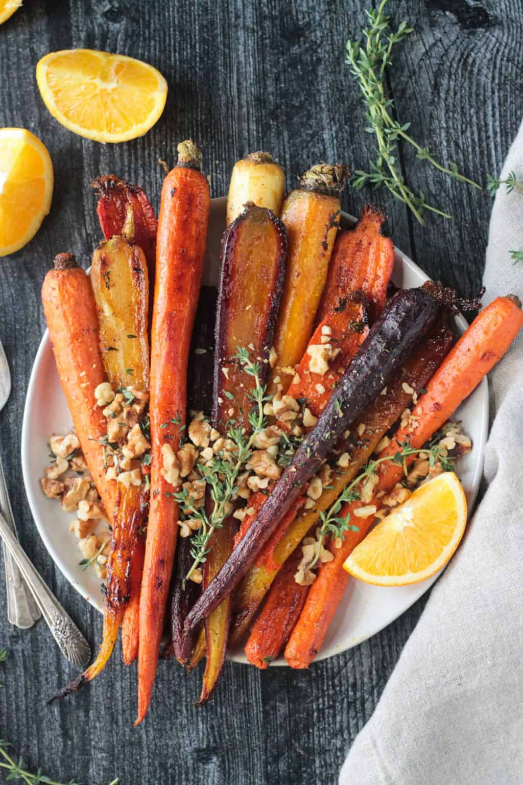 Oven Roasted Rainbow Carrots with Orange and Thyme ~ Veggie Inspired