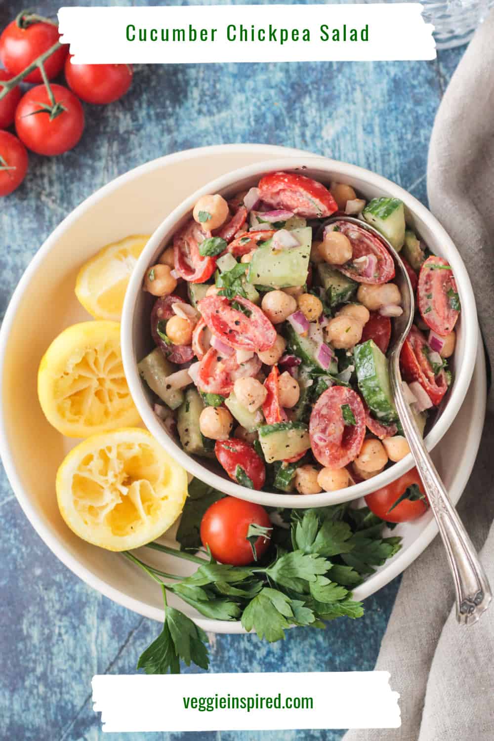 Cucumber Chickpea Salad with Balsamic Tahini Dressing
