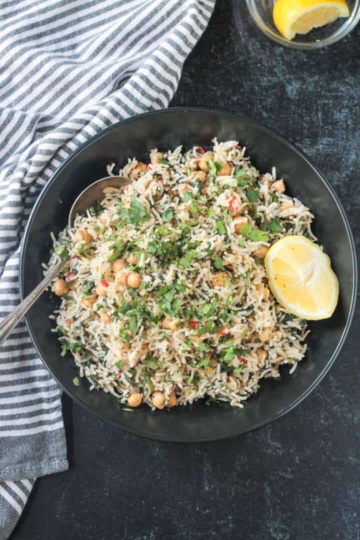 Instant Pot Spinach Rice and Chickpeas ~ Veggie Inspired