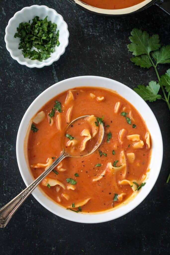 Shortcut Vegan Polish Tomato Soup with Noodles ~ Veggie Inspired