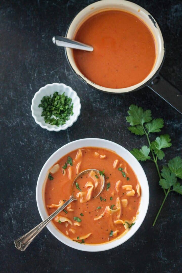 Shortcut Vegan Polish Tomato Soup with Noodles ~ Veggie Inspired