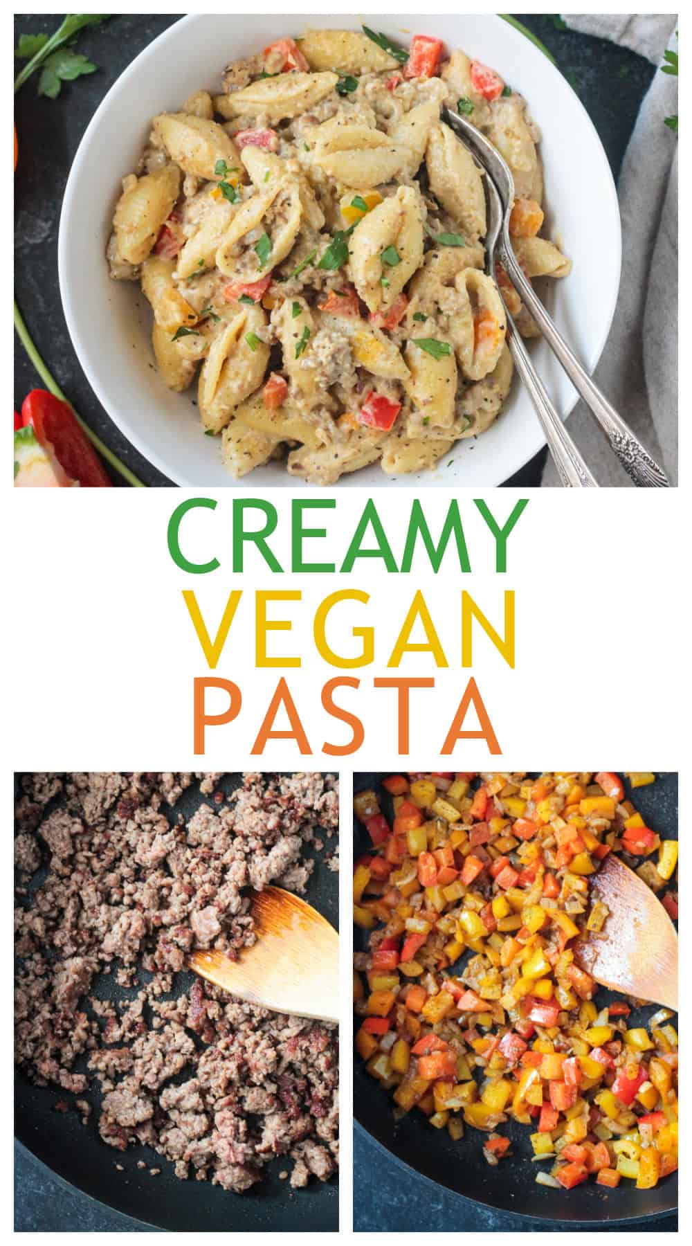 Creamy Vegan "Beef" Pasta with Peppers - Veggie Inspired